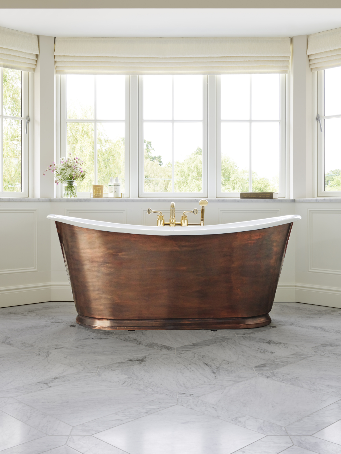 The Burnished Copper Usk Bateau Cast Iron Bath Tub - Drummonds Bathrooms