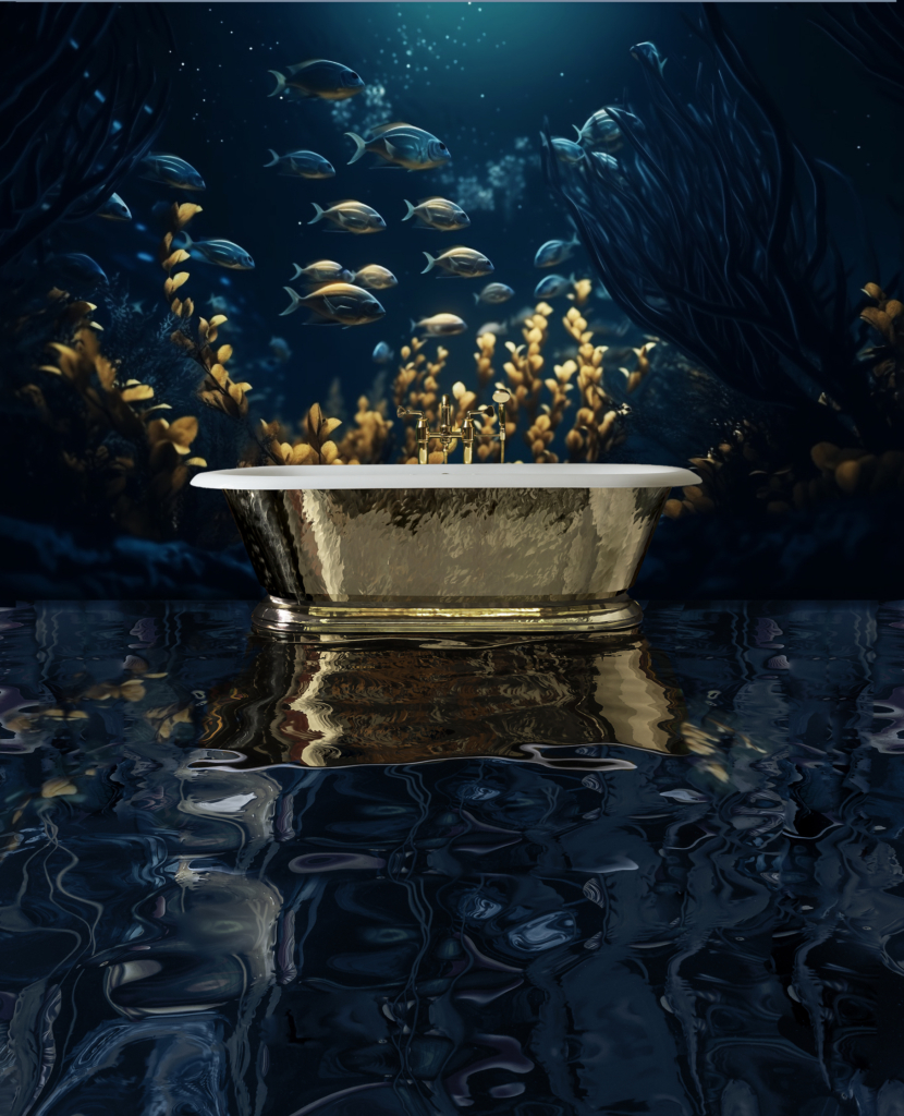 The Hammered Brass Tay Bateau Cast Iron Bath Tub - Drummonds Bathrooms